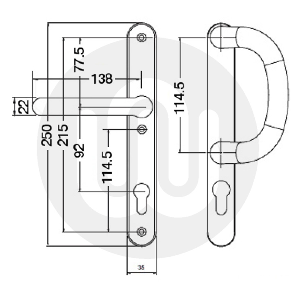 Fab & Fix Lever/Fixed Pad Door Handle - Large Cover (250BP/215CRS)