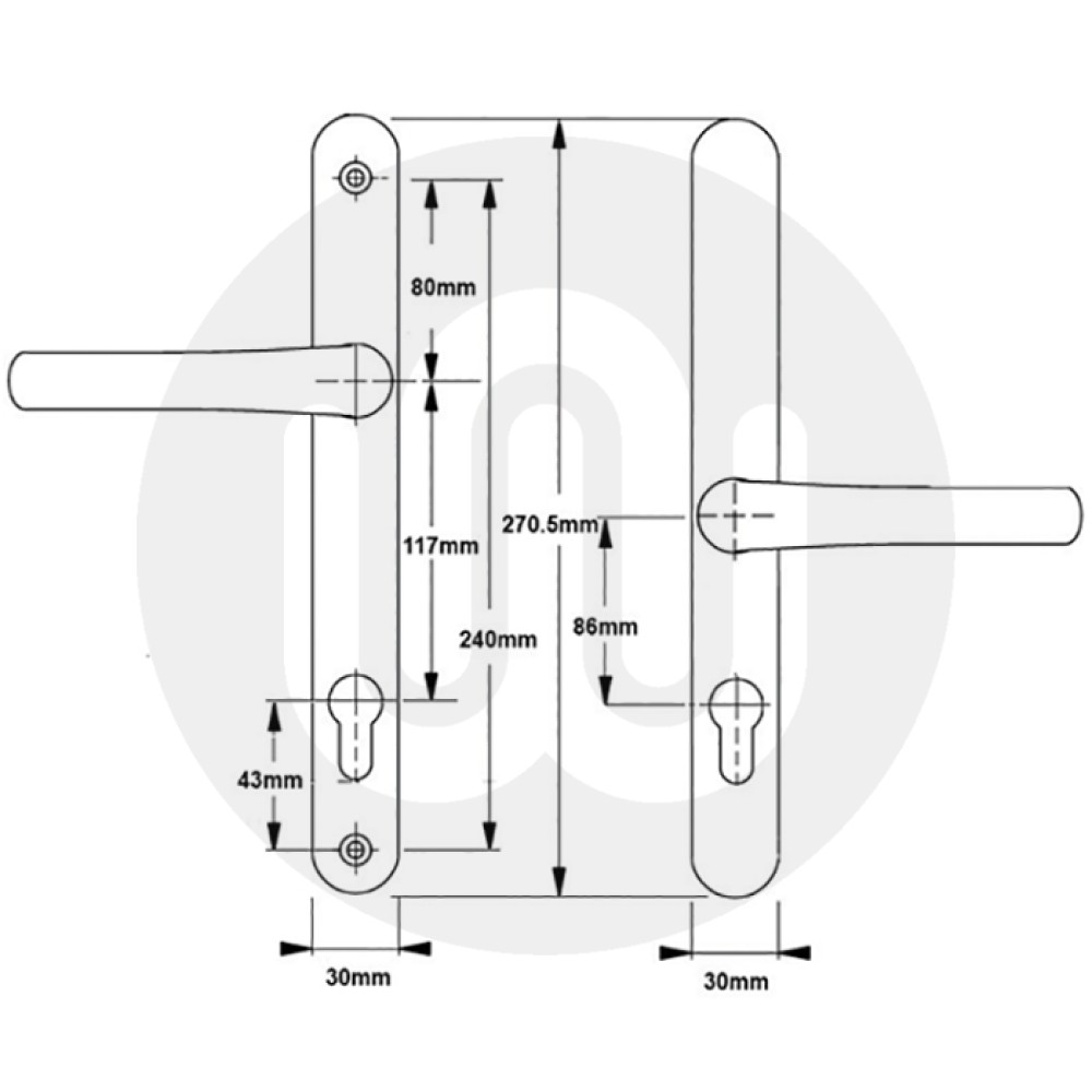 Millenco Offset Lever/Lever 117PZ/86PZ Door Handle - Large Cover (270BP ...