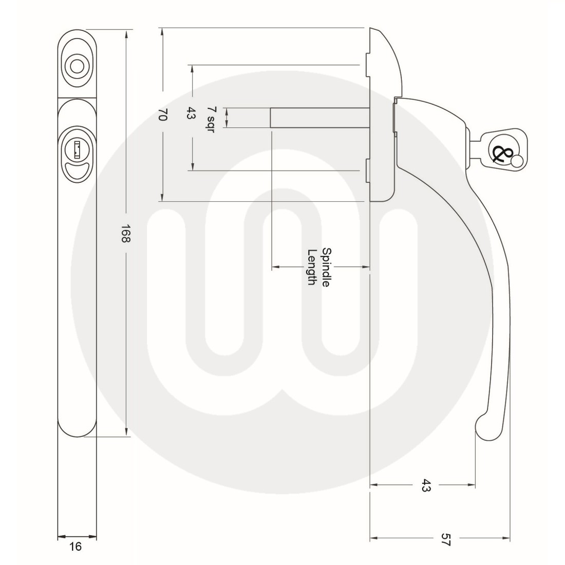 Simplefit by Fab & Fix Locking Inline Espag Window Handle - 40mm Spindle