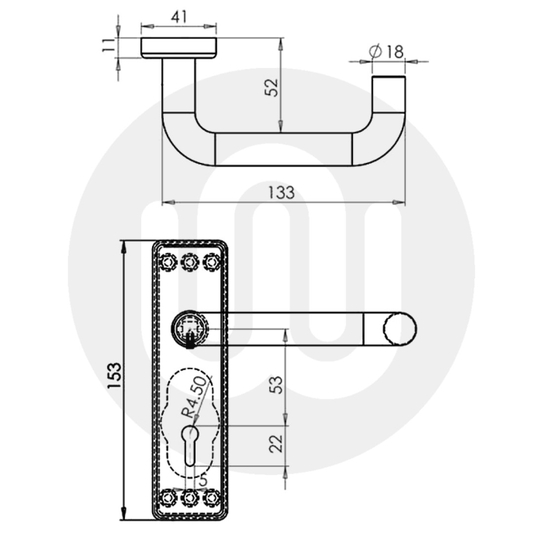 19mm Round Bar Lockset Handle