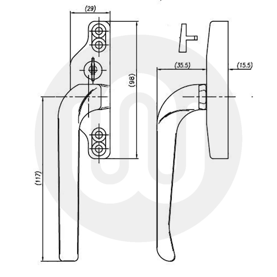 Kawneer Peg Window Handle - Locking
