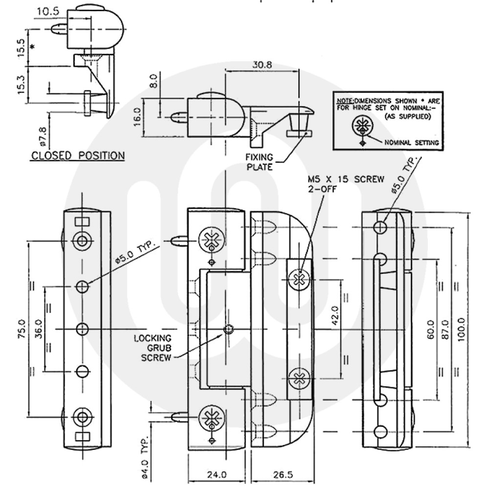 Yale UPVC White Adjustable 100mm Butt Hinge for Profile 22 Doors