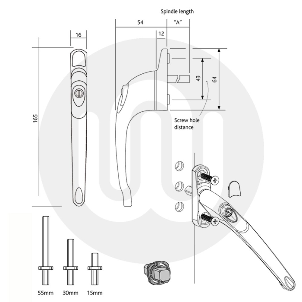 40x Simplefit Inline Espag Window Handles With 3 Spindles Each & Free ...