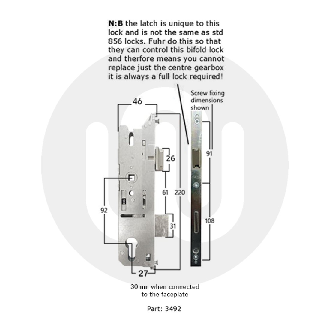 Fuhr 856 Type 15 Upvc Or Bifold Door Lock 2 Hook 2 Roller