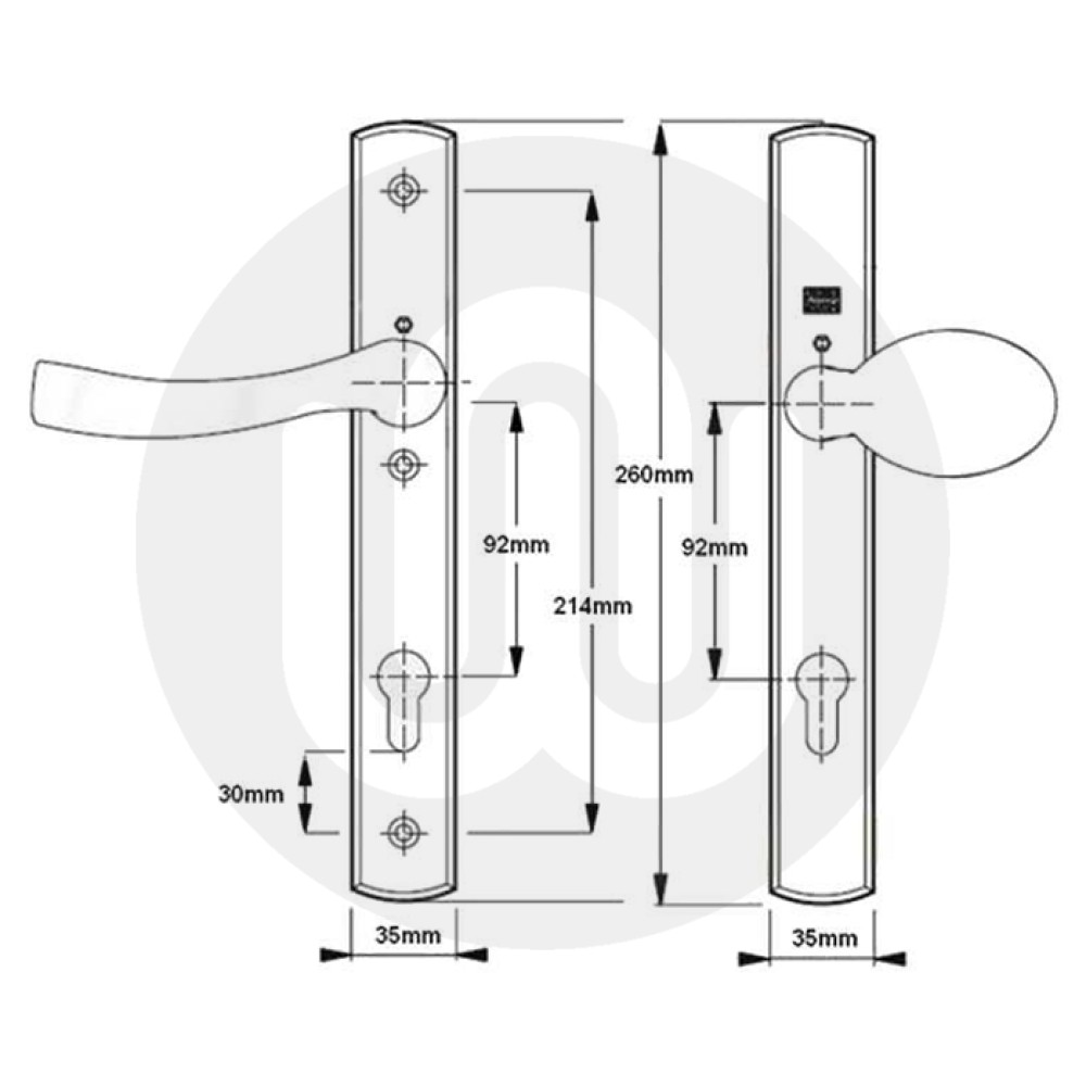 Winkhaus Palladio Inline Lever/Fixed Pad 92PZ/92PZ Door Handle (260BP ...