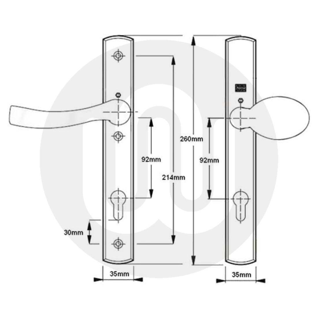Winkhaus Palladio Inline Lever/Fixed Pad 92PZ/92PZ Door Handle (260BP ...