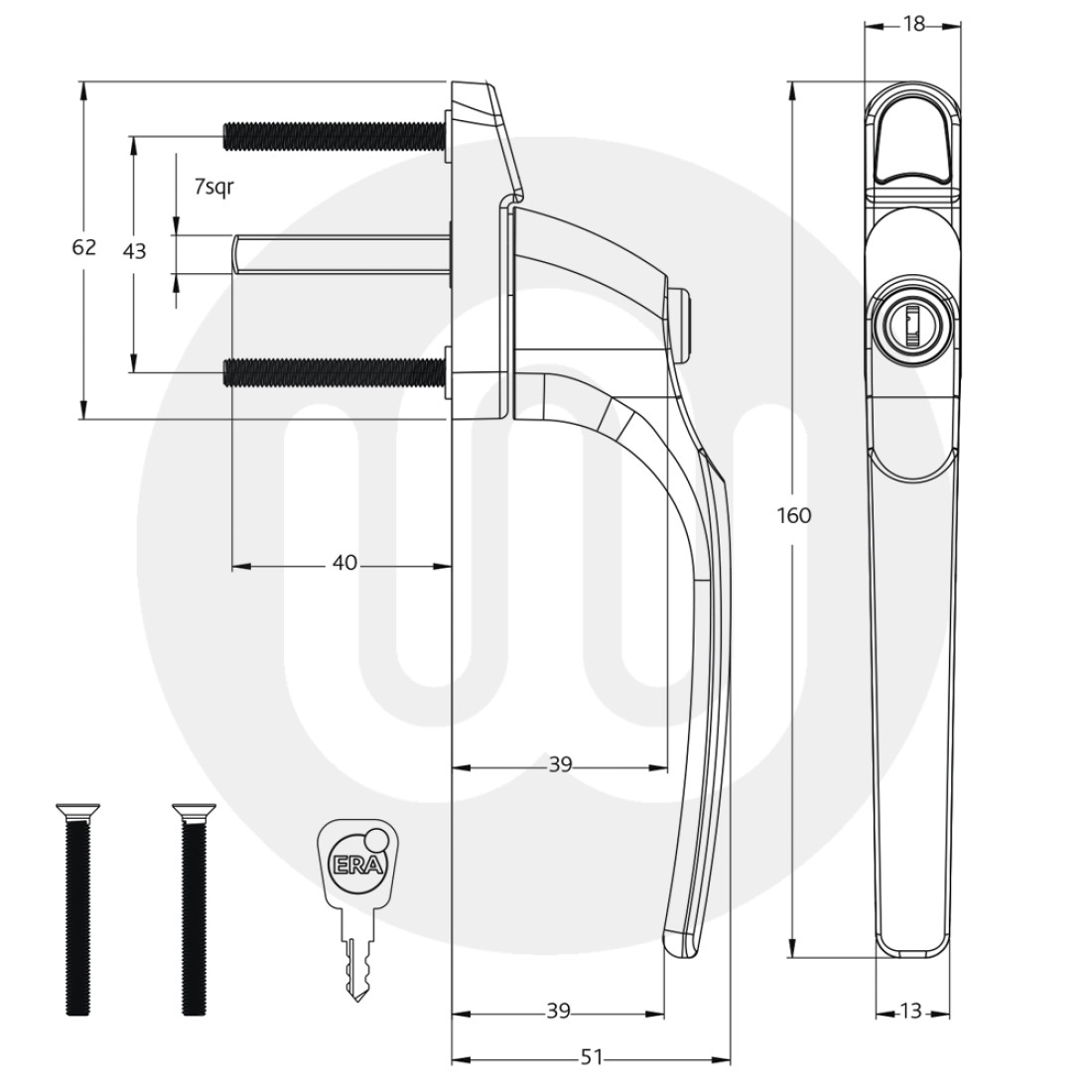 Simplefit Budget Locking Inline Espag Window Handle – 40mm Spindle