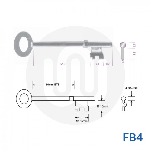 Pre-Cut FB1 / FB2 / FB4 Key To Suit Fire Brigade Locks