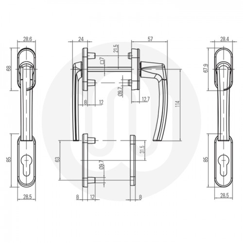 Roto Line Patio Door Handle Full Set (Pair)