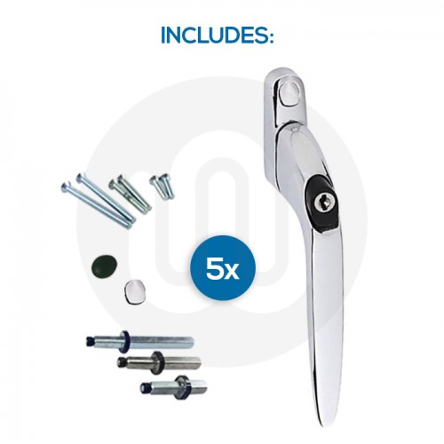 5x Chrome Inline Espag Window Handles Individually Bagged