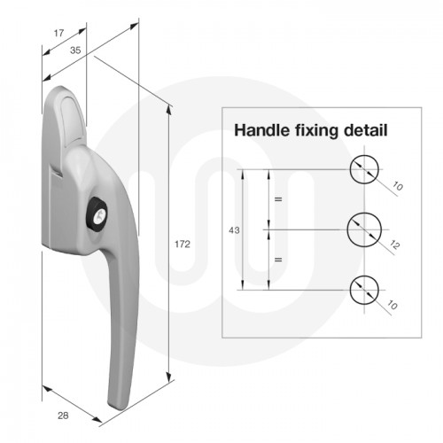 Low Height Cranked Espagnolette Window Handle - Locking