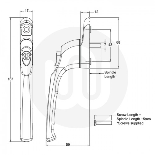 Avocet Affinity Inline Espag Locking Window Handle
