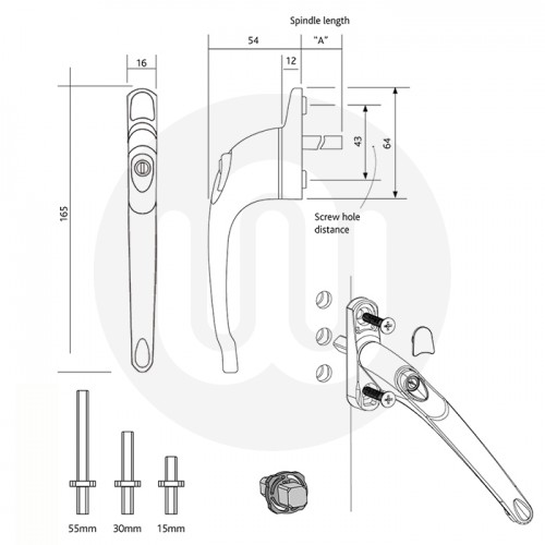 Simplefit Inline Espag Window Handle With 5 Spindles