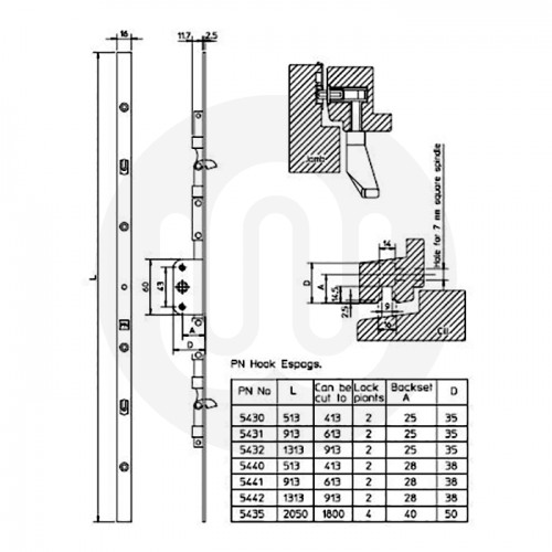 PN Hook Tongue Espag Rod