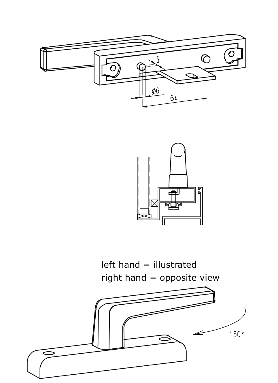 Sobinco 5020-18B CYL Peg Window Handle